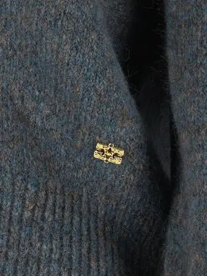 GANNI Melange Mohair V-neck Sweater - Blue