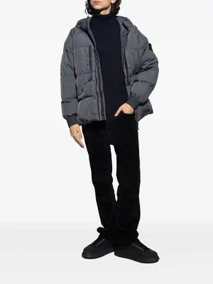 Stone Island Wool Turtleneck Sweater In Full Ribs - Blue