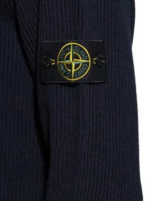 Stone Island Wool Turtleneck Sweater In Full Ribs - Blue