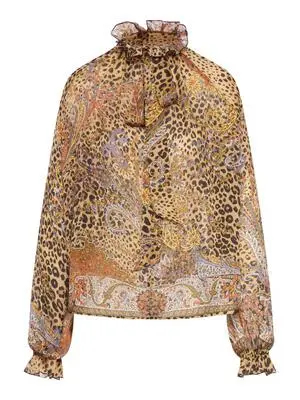 Etro Silk Chiffon Blouse With Scarf And Animal Paisley Pattern - Multicolor
