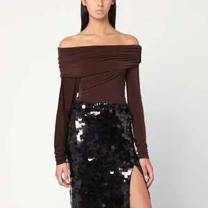 Andamane Top With Bare Shoulders In Jersey - Brown