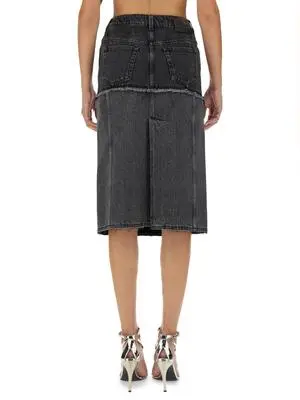 Alexander McQueen Two-tone Denim Skirt