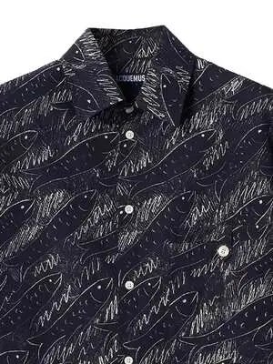 Jacquemus Rio Fish-print Short-sleeve Shirt - Black
