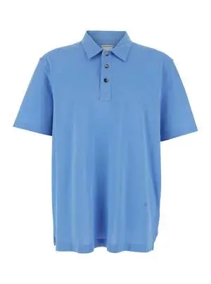 Bottega Veneta Polo Shirt With Classic Collar And Logo Embroidery Detail On The Front In Cotton - Blue