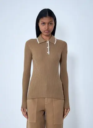 Moncler Ribbed Knit Collared Top