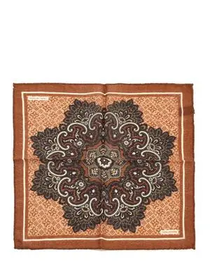 Tagliatore Wool Printed Pocket Square - Brown
