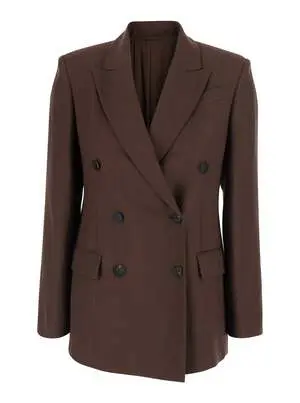 Brunello Cucinelli Brown Double-breasted Jacket With Peak Revers In Viscose Blend For - Multicolor