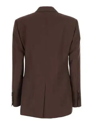Brunello Cucinelli Brown Double-breasted Jacket With Peak Revers In Viscose Blend For