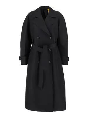 Moncler Zake' Black Coat With Wide Classic Lapels And Removable Belt In Tech Fabric - Multicolor