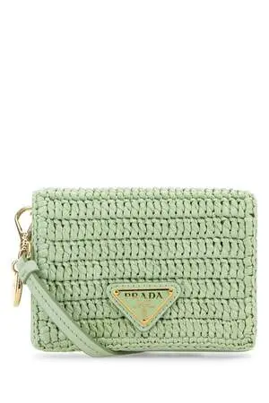 Prada Pastel Raffia Card Holder - Green