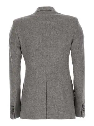 Tagliatore Grey Double-breasted Jacket With Peak Revers In Wool For