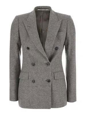 Tagliatore Grey Double-breasted Jacket With Peak Revers In Wool For - Multicolor