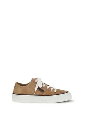 Brunello Cucinelli Shiny Tab Suede Sneakers - Cream