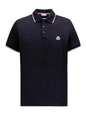 Moncler Cotton Piquet Polo Shirt With Tricolor Trim - Blue