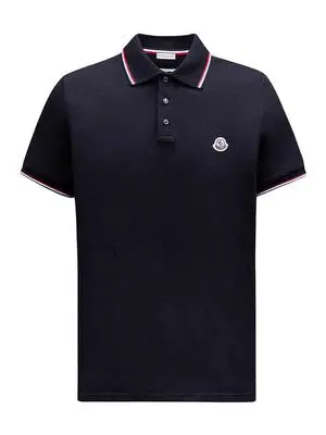Moncler Cotton Piquet Polo Shirt With Tricolor Trim - Blue