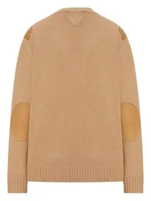 Prada Suede-panel V-neck Wool Sweater