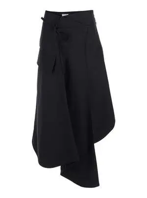 Bottega Veneta Black Asymmetrical Skirt With Drawstring And Button Closure In Cotton For - Multicolor