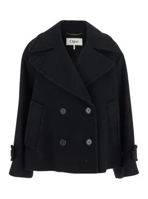 Chloé Double-breasted Jacket With Notched Revers And Dropped Shoulders In Wool Blend Black - Multicolor