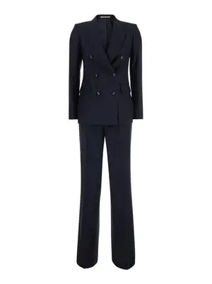 Tagliatore Blue Double-breasted Suit With Peak Revers In Fabric For - Multicolor