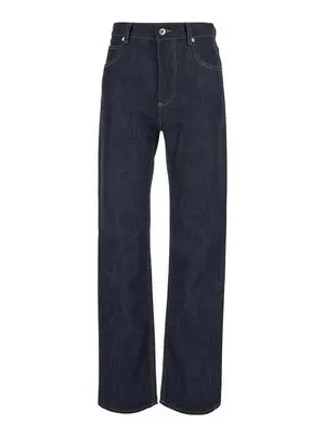 Bottega Veneta Blue Jeans With Contrasting Stitching And Logo Patch On The Back In Denim For - Multicolor
