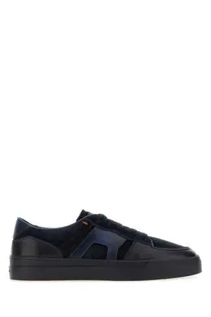 Santoni Leather And Suede Sport Sneakers - Blue
