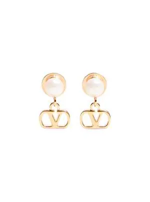 Valentino Garavani Metallic Colore Earrings With Pearls And Vlogo Pendants In Bronze For - Silver