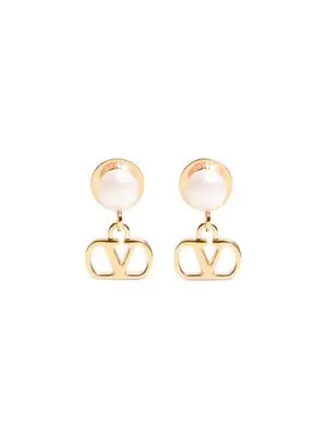 Valentino Garavani Valentino Garavani Women Metallic Colore Earrings With Pearls And Vlogo Pendants In Bronze For Women Silver