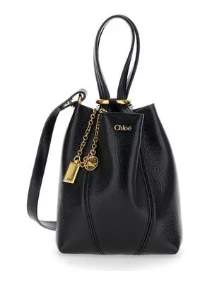 Chloé Leather Shoulder Bag With Logo Lettering - Black