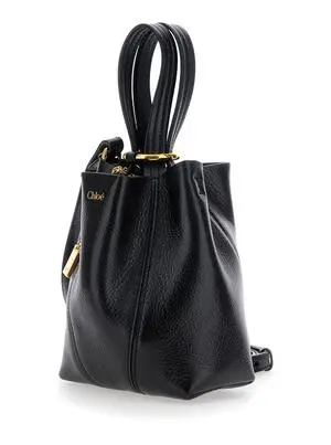 Chloé Leather Shoulder Bag With Logo Lettering - Black