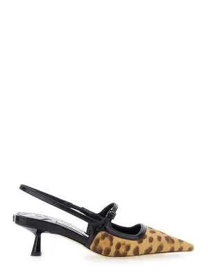 JIMMY CHOO Didi' Brown Slingback Pumps With Leopard Motif And Sculpted Heel In Leather - Multicolor