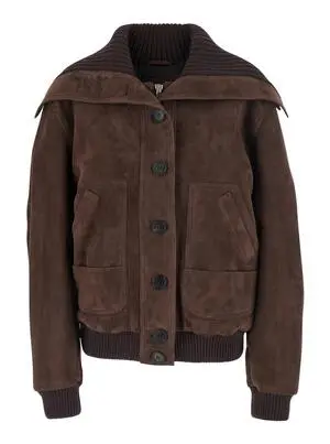 Attico Brown Bomber Jacket With High Ribbed Collar In Suede For - Multicolor