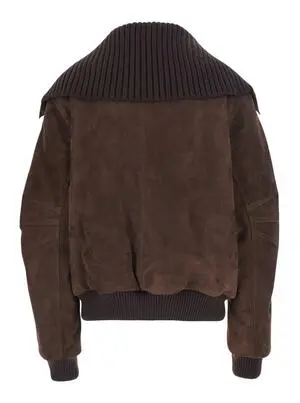 Attico Brown Bomber Jacket With High Ribbed Collar In Suede For - Multicolor