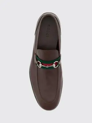 Gucci Como Leather Loafers With Horsebit Detail And Web Stripe - Brown