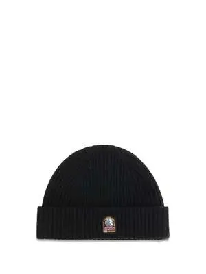 PARAJUMPERS Beanie In Ribbed Knit With Logo - Black