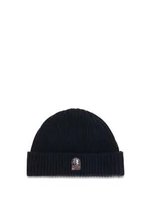 PARAJUMPERS Beanie In Ribbed Knit With Logo - Blue