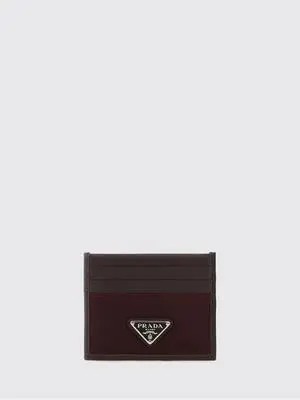 Prada Calf Leather And Nylon Card Holder With Logo - Red