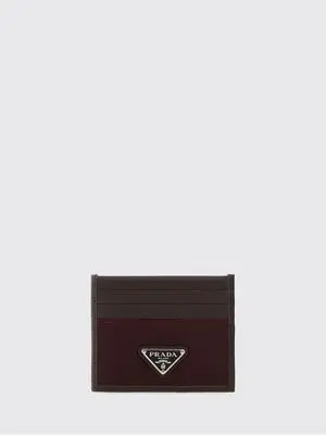 Prada Calf Leather And Nylon Card Holder With Logo - Red