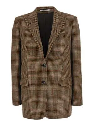 Tagliatore Berta' Brown Single-breasted Jacket With Peak Revers And All-over Houndstooth Motif In Wool For - Multicolor