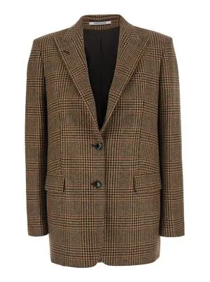 TAGLIATORE Tagliatore Women 'Berta' Brown Single-Breasted Jacket With Peak Revers And All-Over Houndstooth Motif In Wool For Men