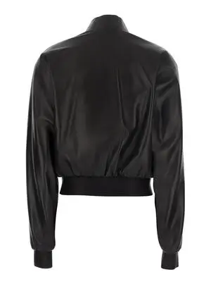Gucci Cropped Leather Bomber Jacket With High Collar - Multicolor