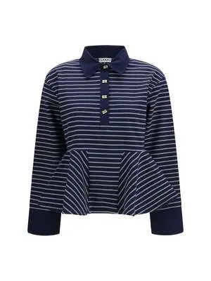 GANNI Striped Polo Shirt - Blue