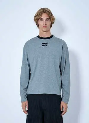Miu Miu Logo Motif Long Sleeve T-shirt - Gray