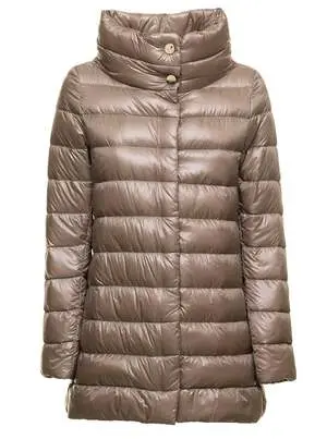 Herno Down Jacket Amelia With High Collar And Long Sleeves In Tech Fabric Taupe For - Cream