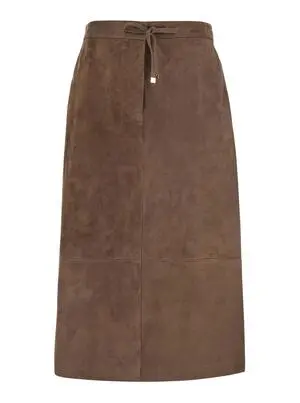 Max Mara S 'gazza' Brown Midi Skirt With Drawstring On The Front And Elasticized Waist On The Back In Suede For - Multicolor