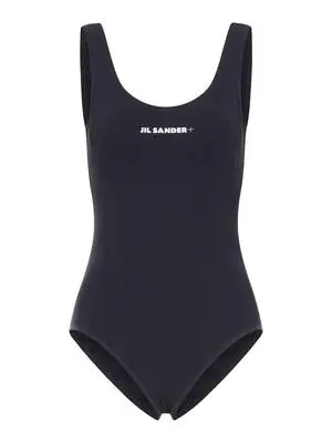 JIL SANDER Logo Printed One-piece Swimsuit - Black