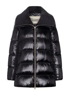 Herno Long Puffer Coat With Faux Fur Collar - Black