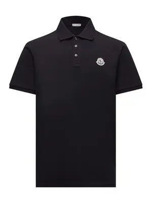 Moncler Cotton Piquet Polo Shirt With Logo Patch - Black