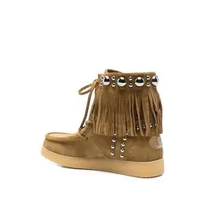 Valentino Garavani Studded Suede Fringe Flat Boots