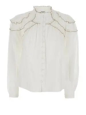 Isabel Marant Étoile Isabel Marant Etoile Women Blouse 'Christa' With High Collar And Long Sleeves In Cotton Blend White Women Multicolor