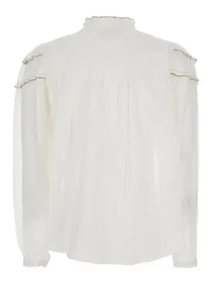 Isabel Marant Étoile Blouse 'christa' With High Collar And Long Sleeves In Cotton Blend White - Multicolor